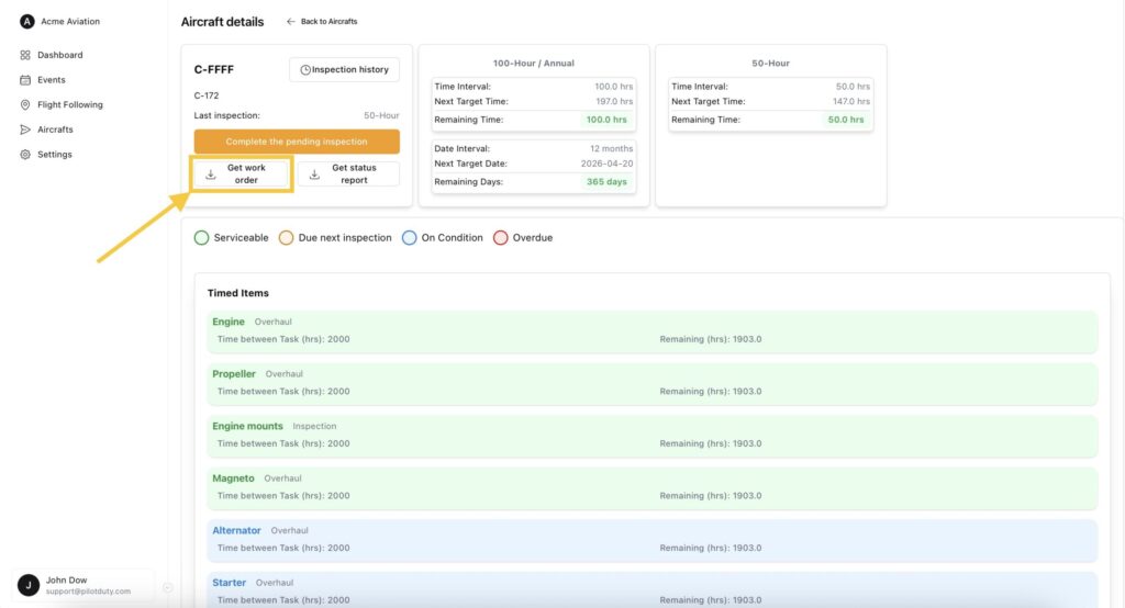 Start a New Inspection Process for Aircraft Compliance
